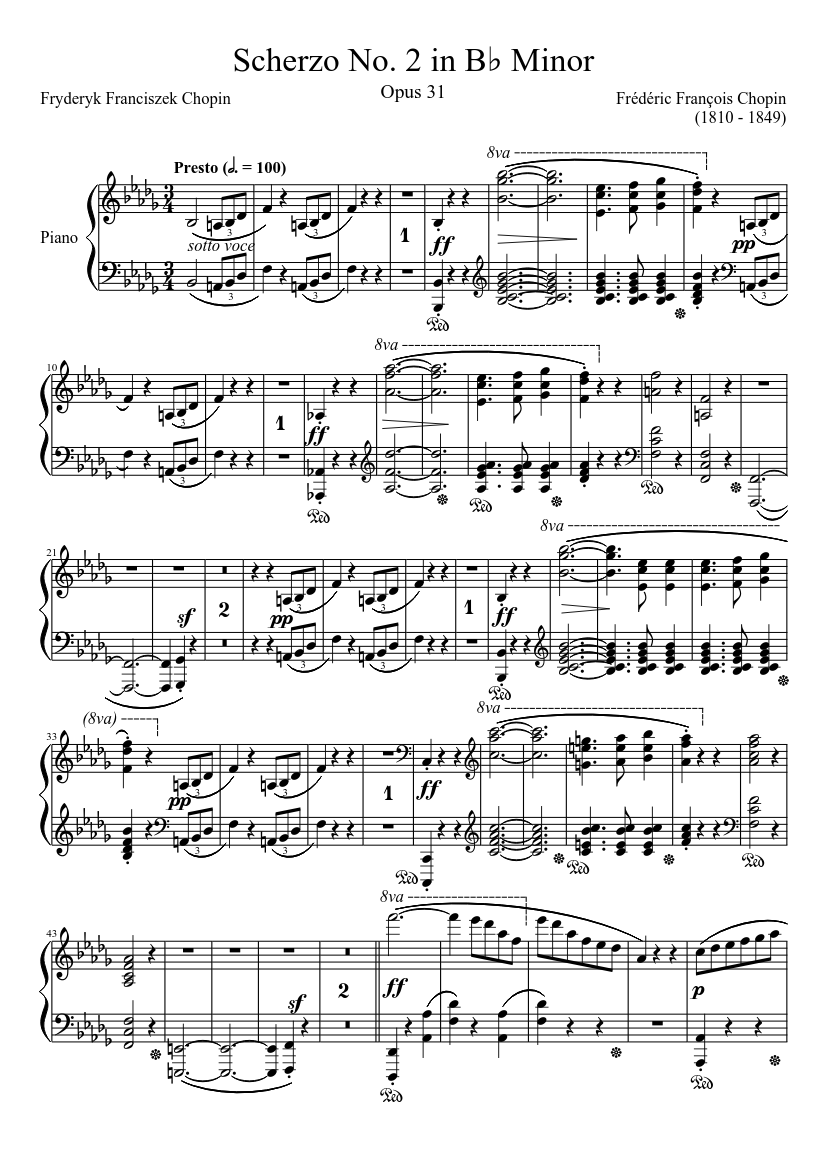 Scherzo No. 2 Opus 31 in B♭ Minor Sheet Music for Piano (Solo) | MuseScore.com