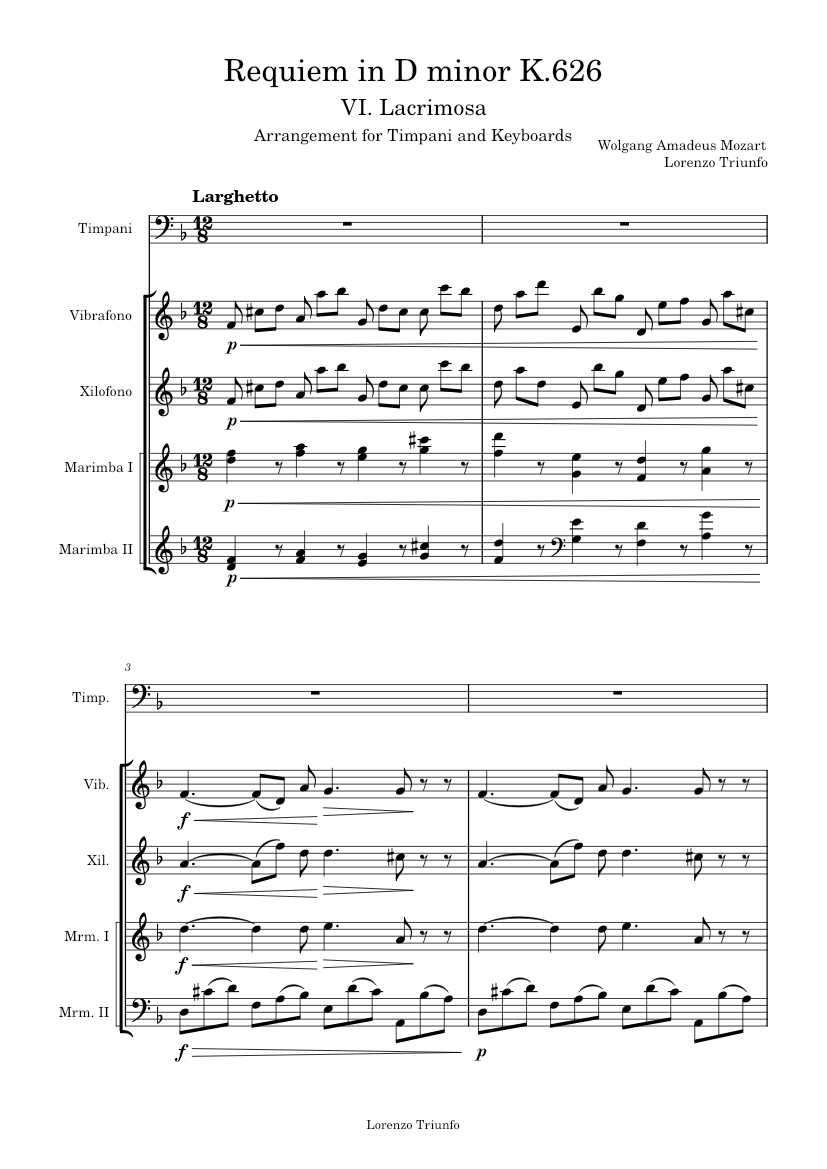 Requiem in D minor K.626, VI.Lacrimosa Sheet music for Timpani ...