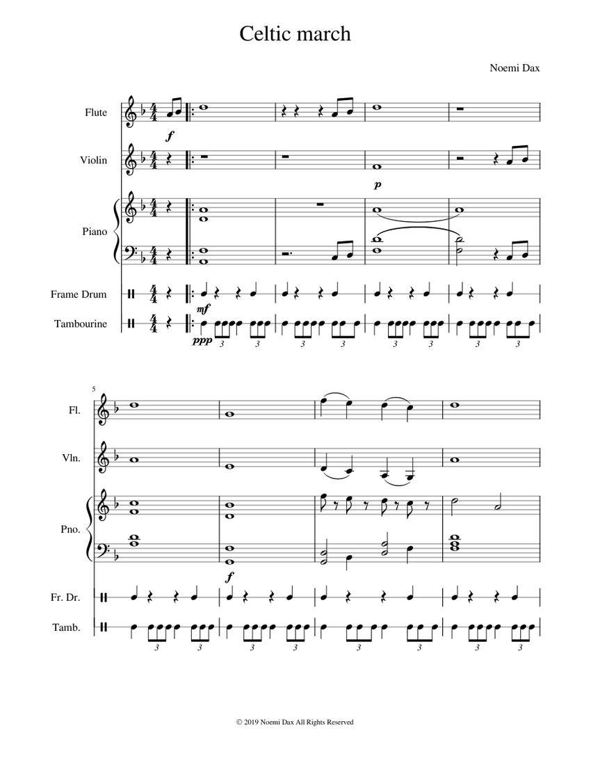 Celtic march (finished) Sheet music for Piano, Tambourine, Flute ...
