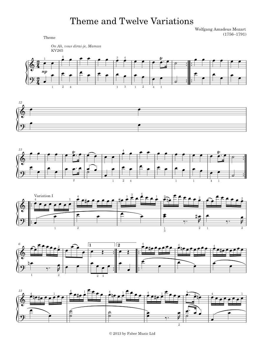 Play Official version of Theme and 12 Variations KV265 Sheet Music by ...