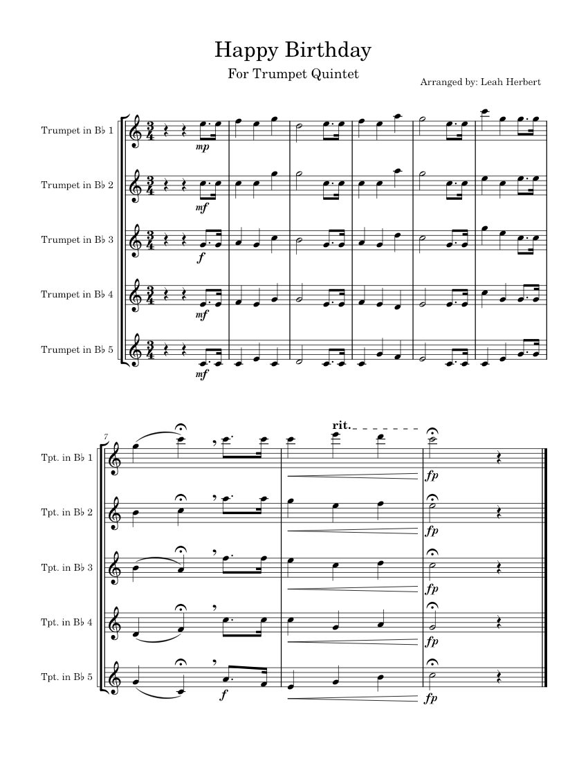 HAPPYBIRTHDAY Sheet music for Trumpet other (Brass Quintet) | Musescore.com
