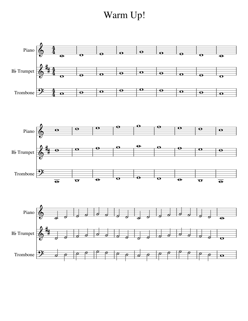 Holiday Songs Warm-Up in C Sheet music for Piano, Trombone, Trumpet in ...