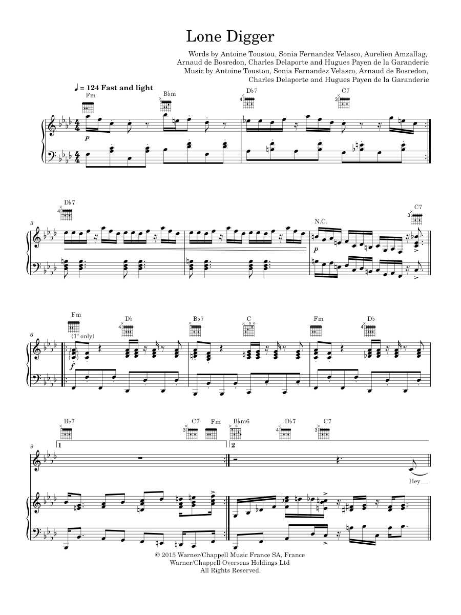 Lone Digger Sheet music for Piano, Vocals by Caravan Palace Official ...