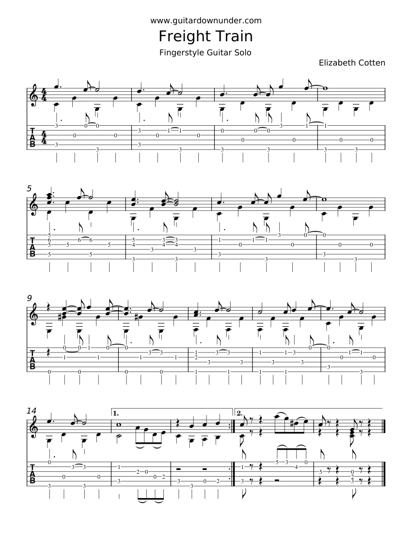 Freight Train - Elizabeth Cotten Sheet music for Guitar (Mixed Duet ...