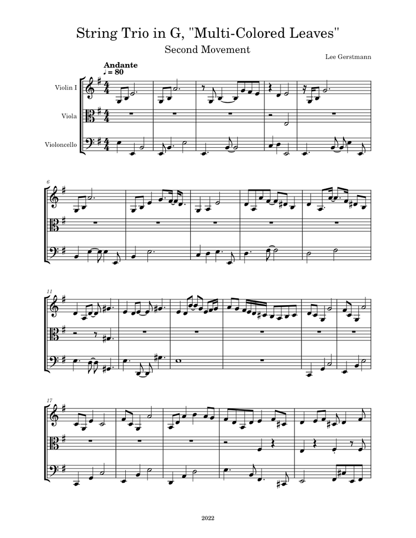 "Multi-Colored Leaves" String Trio - Second Movement Sheet music for ...