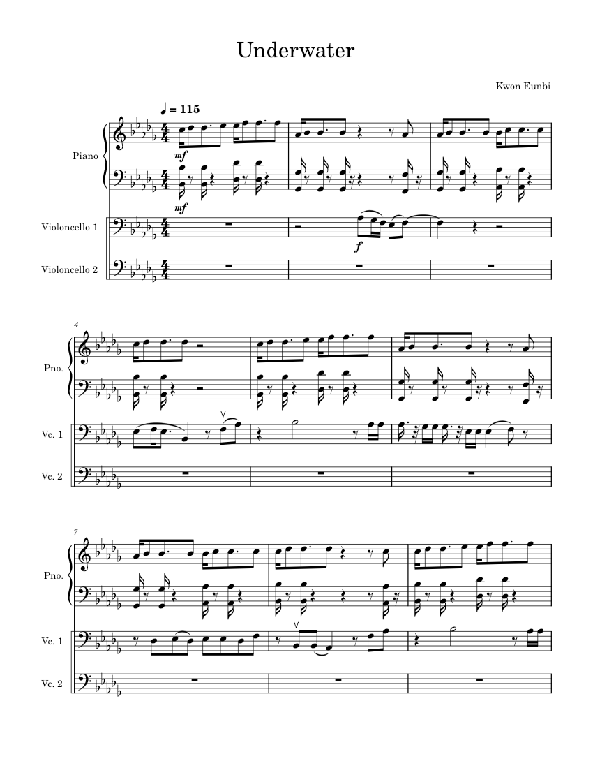 Underwater – Kwon Eunbi Sheet Music for Piano, Cello (Mixed Trio ...