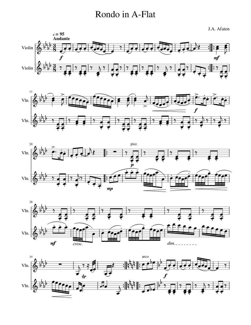 Rondo in A-Flat (Violin Duet) Sheet music for Violin (String Duet ...