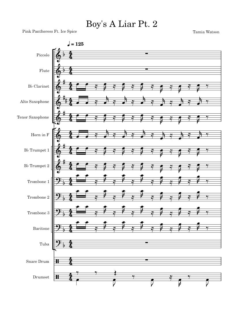 The Boys a Liar pt2 – PinkPantheress Boys A Liar Score Sheet music for ...