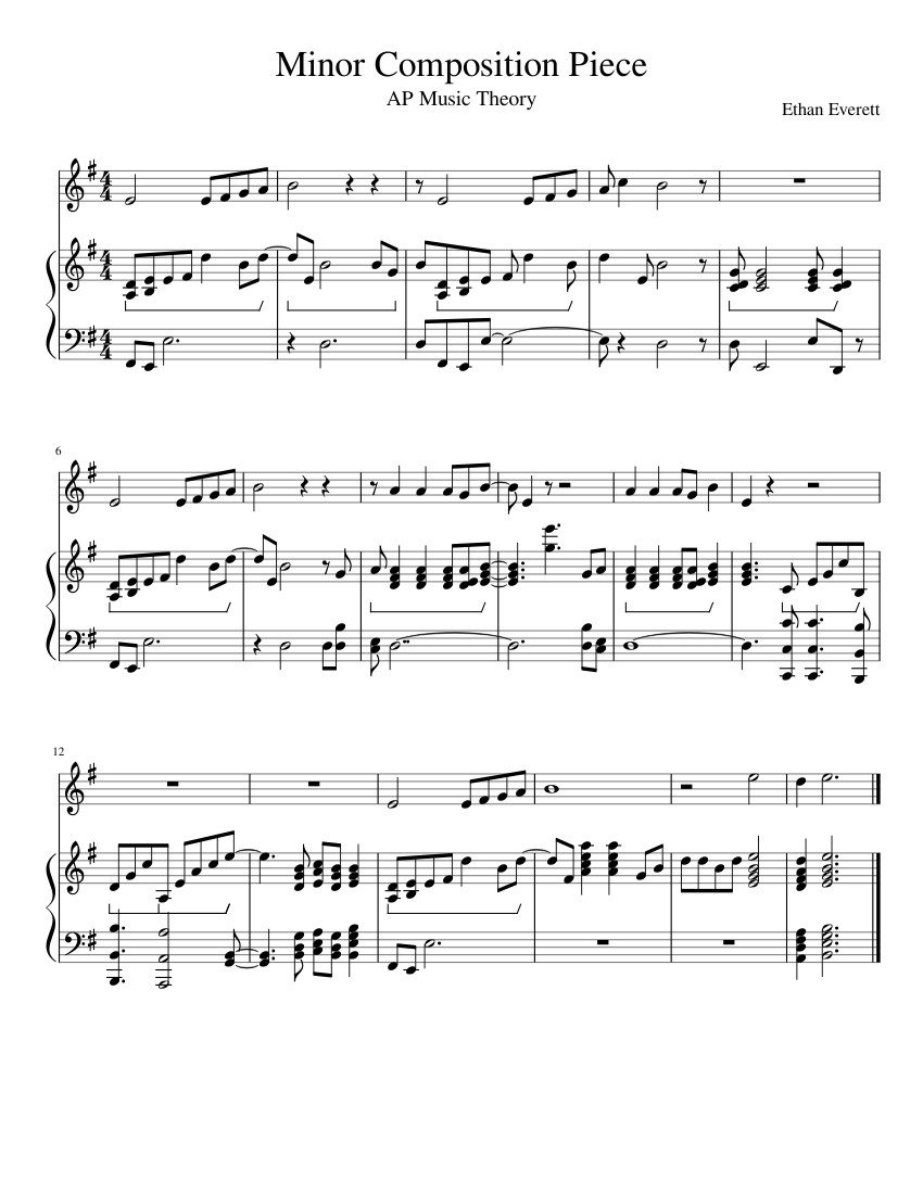 Minor Composition Piece Sheet music for Piano, Vocals (Piano-Voice ...