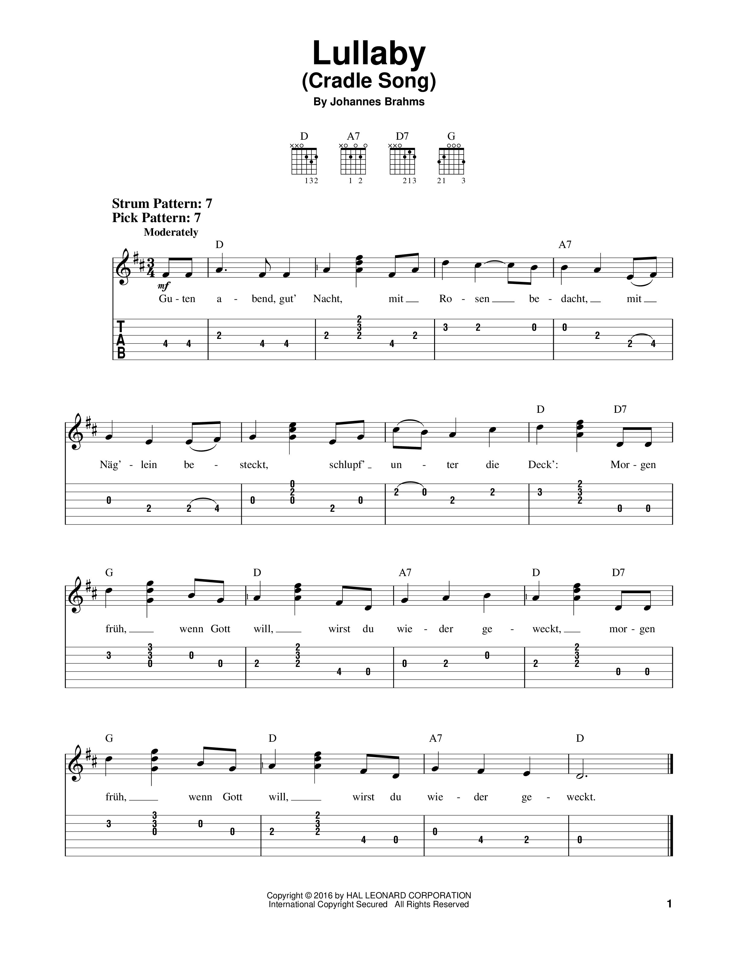 Play Official version of Lullaby Sheet Music by Johannes Brahms for ...