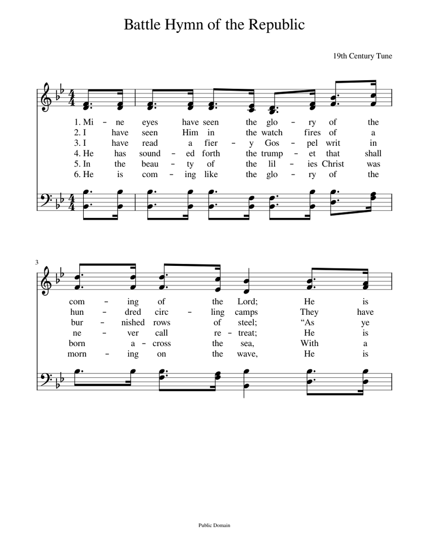 Battle Hymn of the Republic - Julia Ward Howe Sheet music for Piano ...