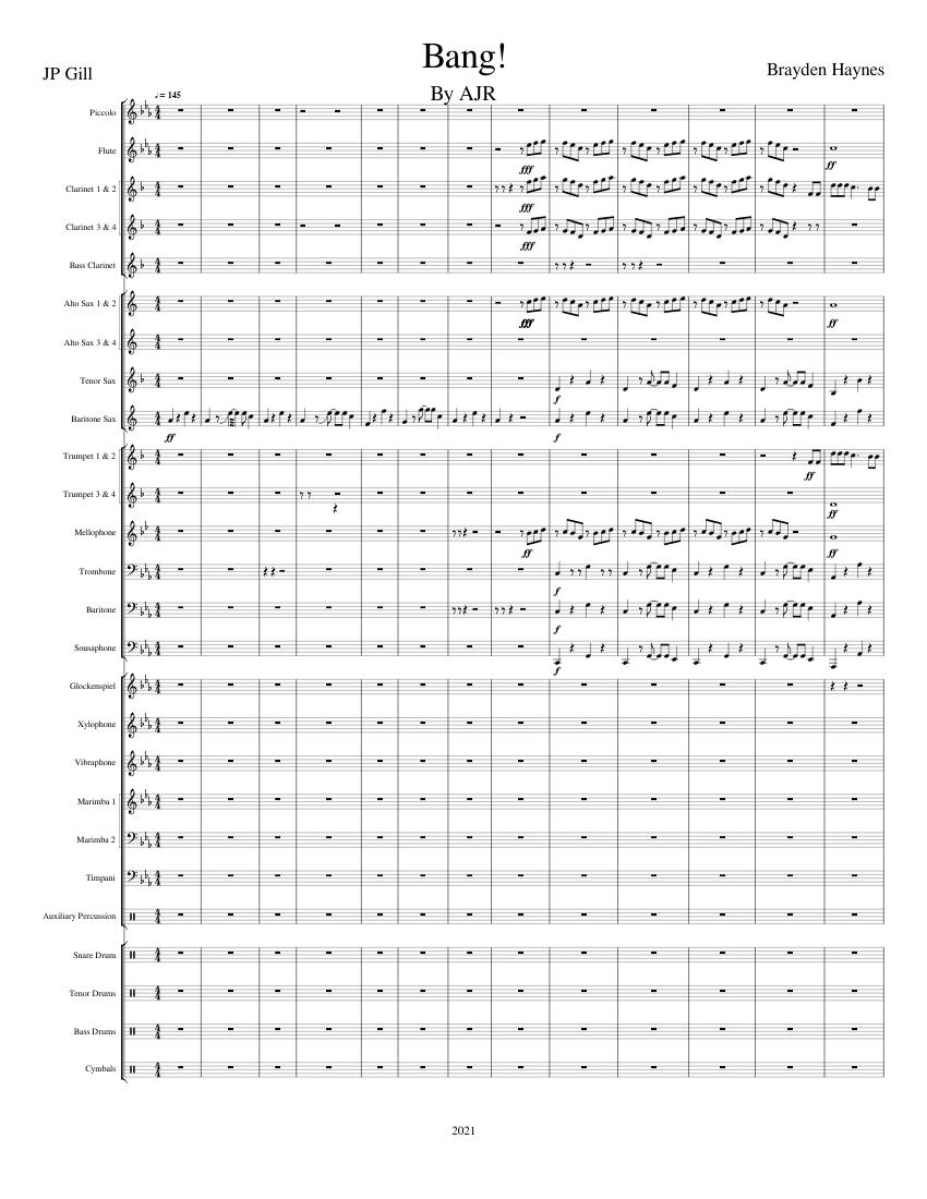 Bang! By AJR Sheet music for Trumpet (In B Flat), Trombone, Flute, Drum Group & more instruments ...