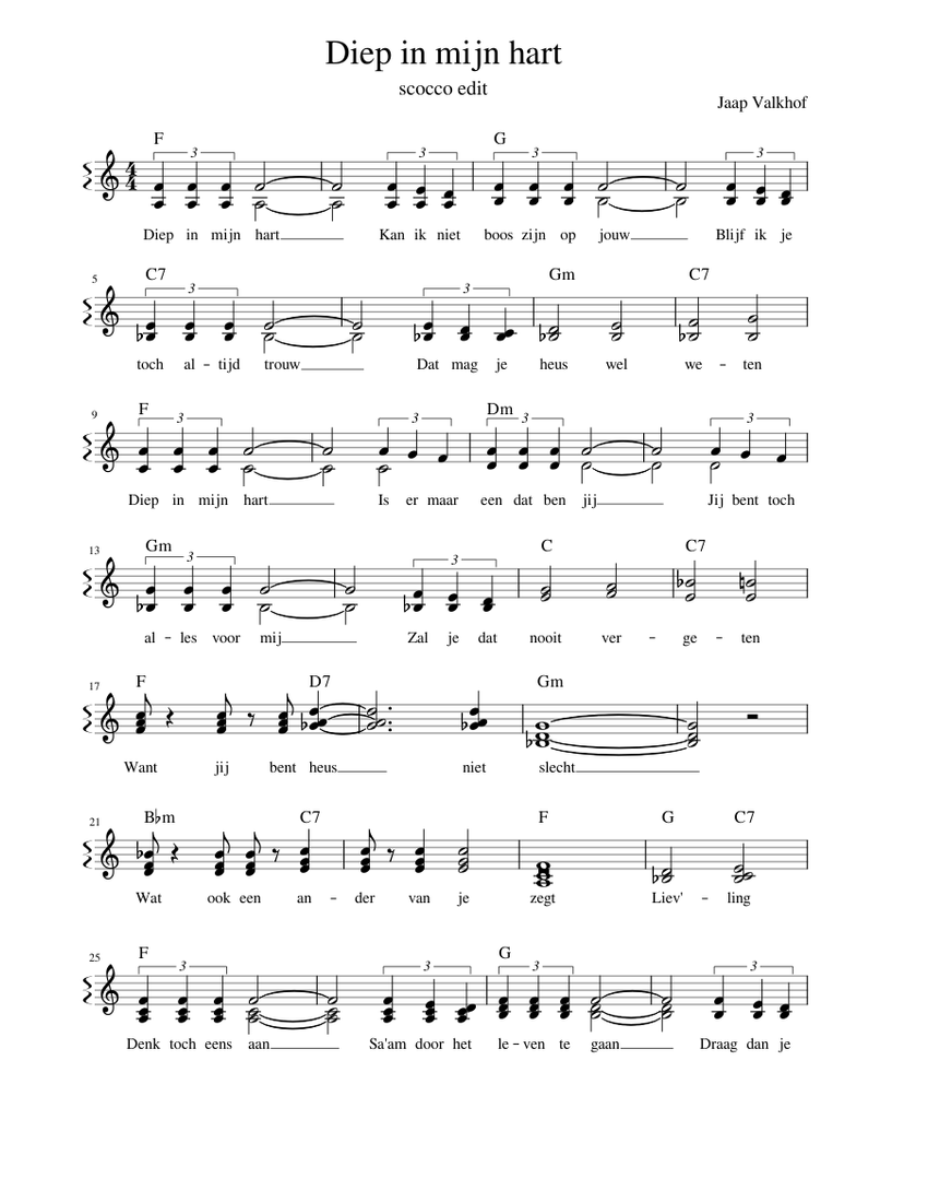 Diep in mijn hart (scocco edit) Sheet music for Accordion (Solo ...