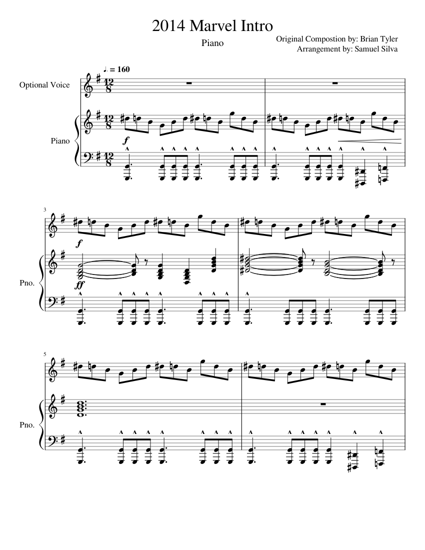 2014 Marvel Intro Sheet Music for Piano (Solo) | MuseScore.com