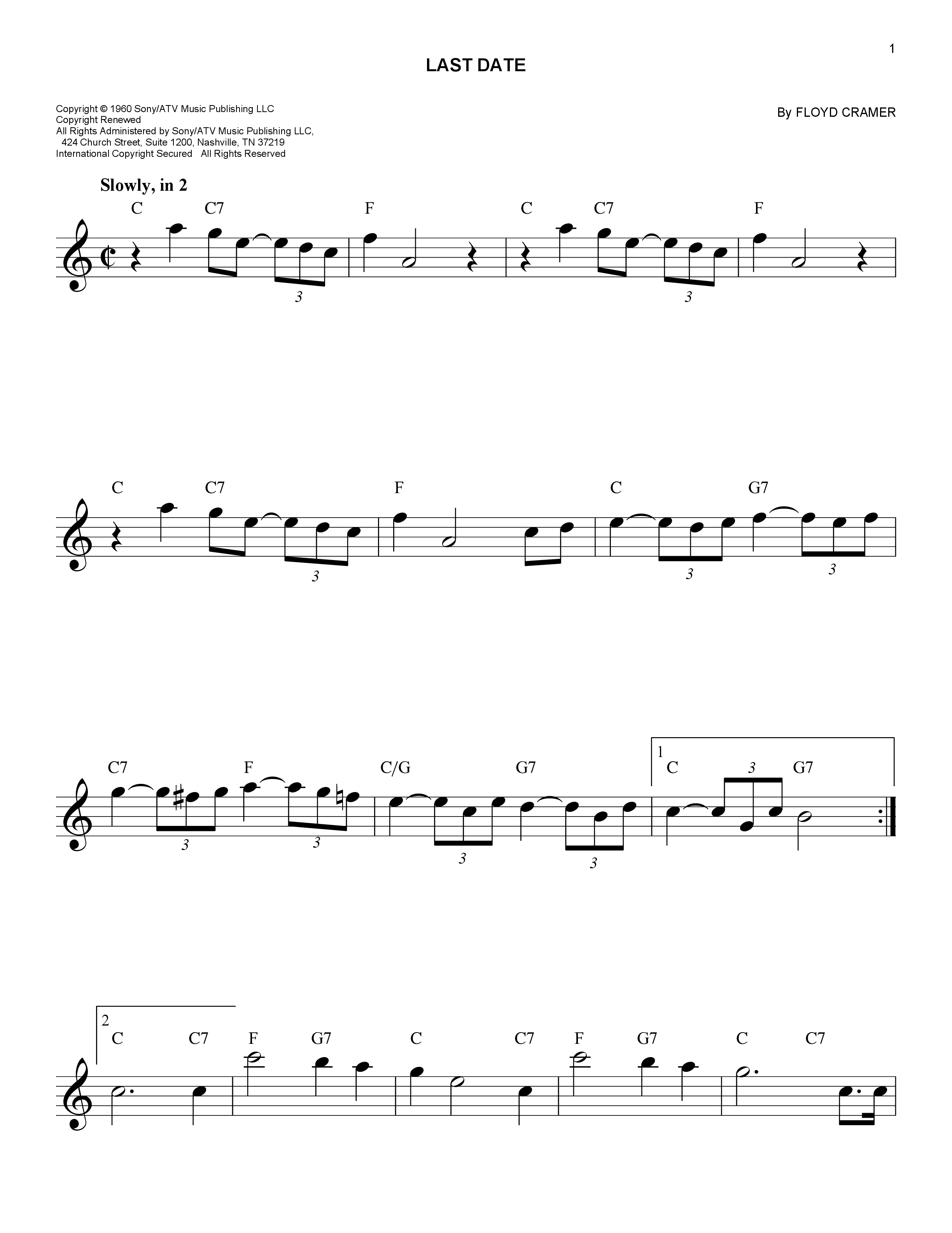 Play Official version of Last date Sheet Music by Floyd Cramer for Piano, Vocals | MuseScore.com