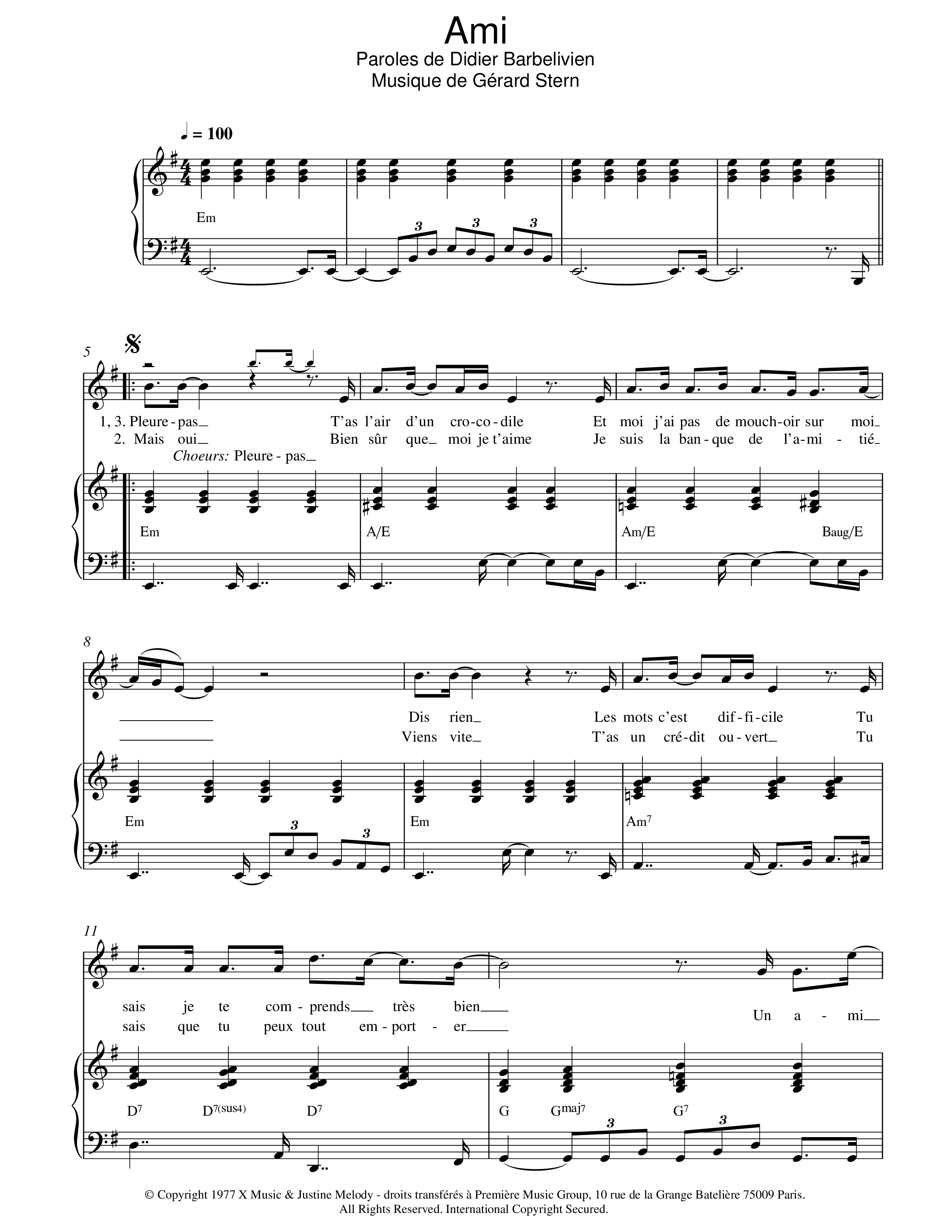 Ami Sheet music for Piano, Vocals by Felix Gray et Didier Barbelivien ...
