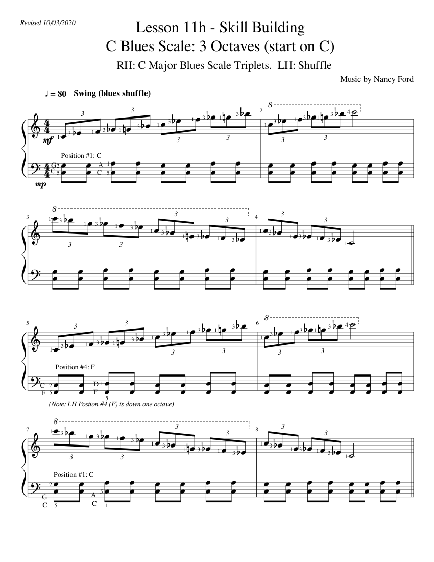 Lesson 11h - Skill Building - RH Blues Scale Triplets - RH C Sheet ...
