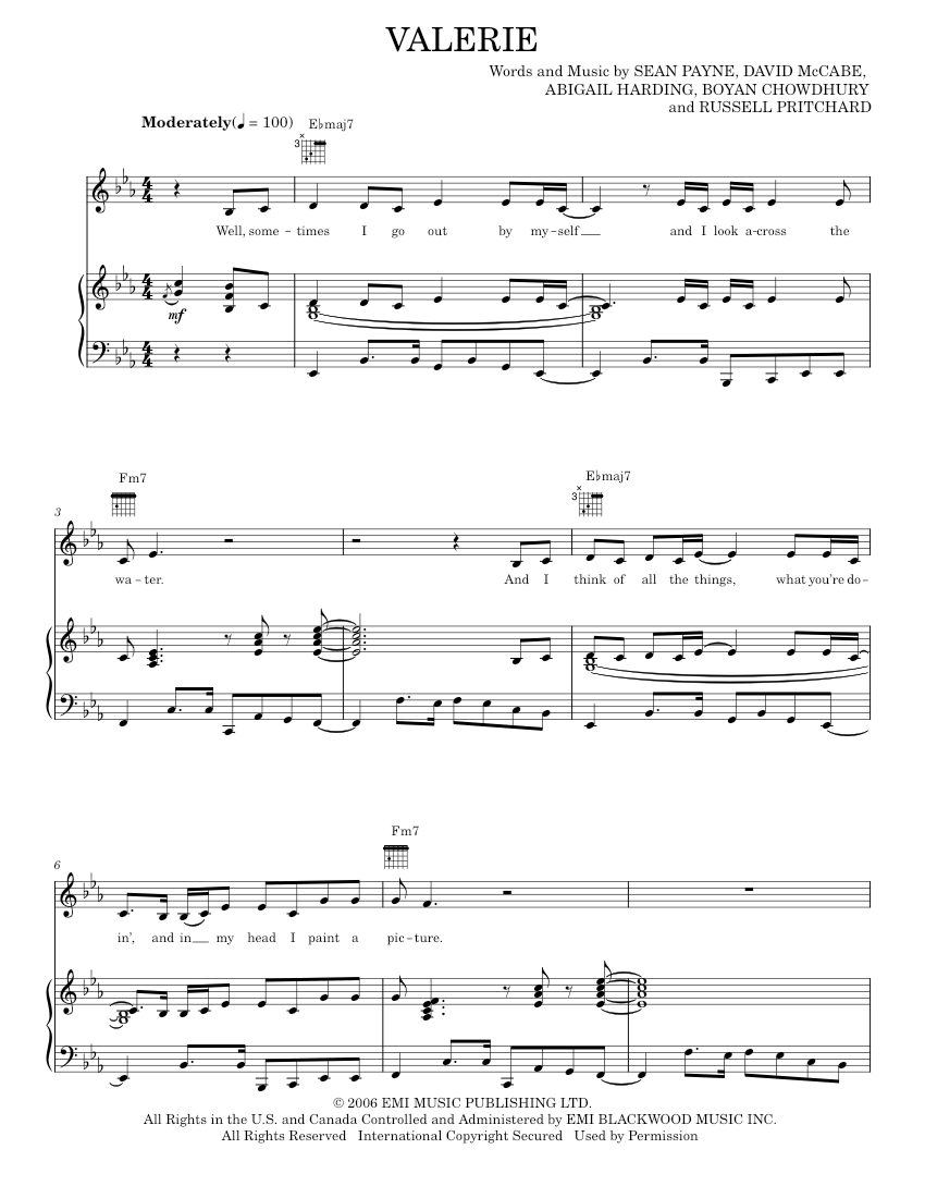 Play Official version of Valerie Sheet Music by Amy Winehouse for Piano ...