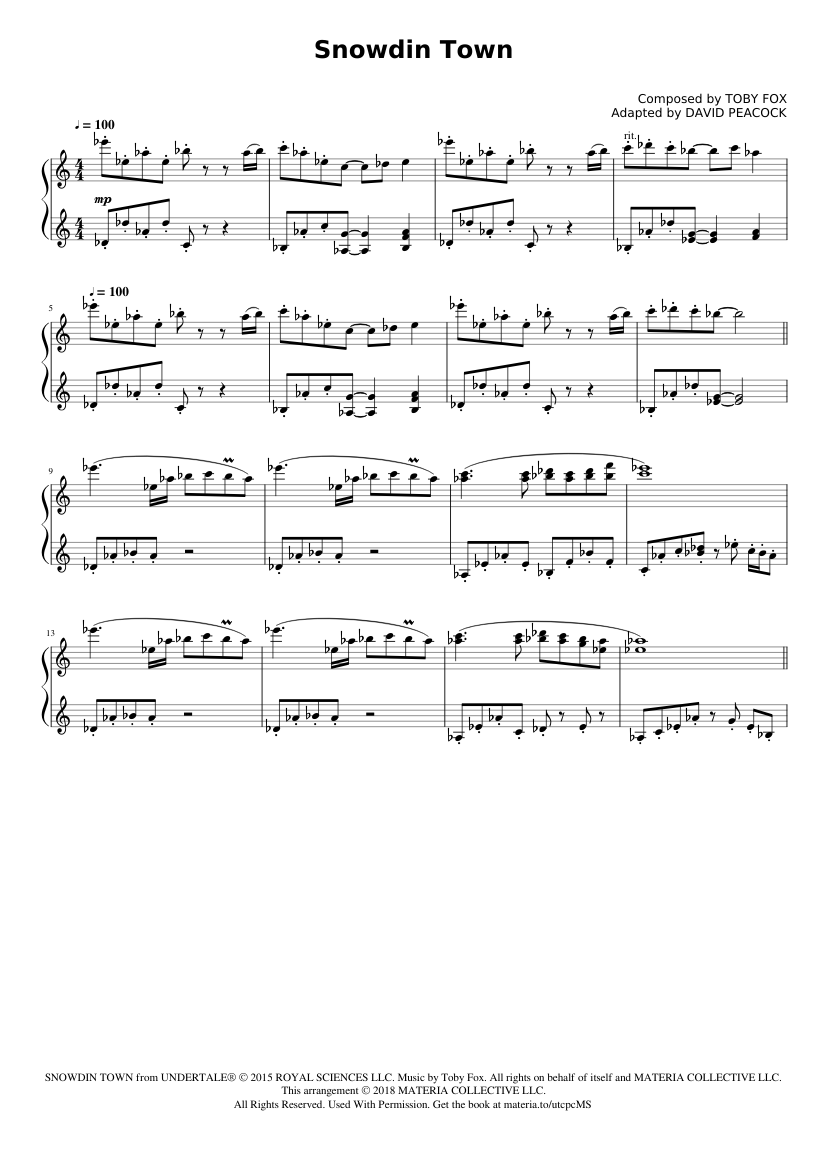 Snowdin Town (UNDERTALE Complete Piano Sheet Music) Sheet Music for ...