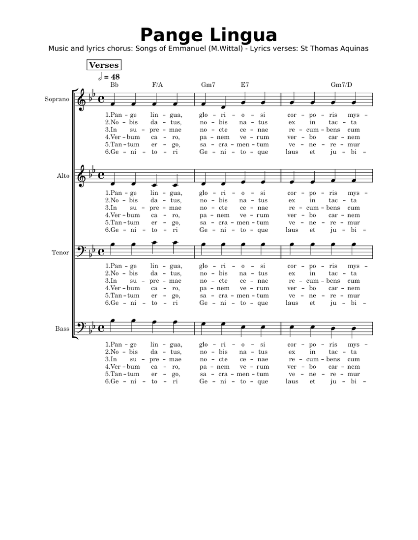 Pange Lingua Sheet music for Soprano, Alto, Tenor, Bass voice (Church ...
