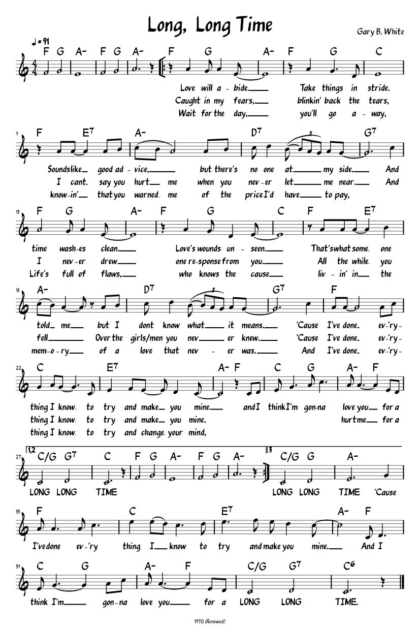 Long Long Time (Lead sheet with lyrics ) Sheet music for Piano (Solo ...