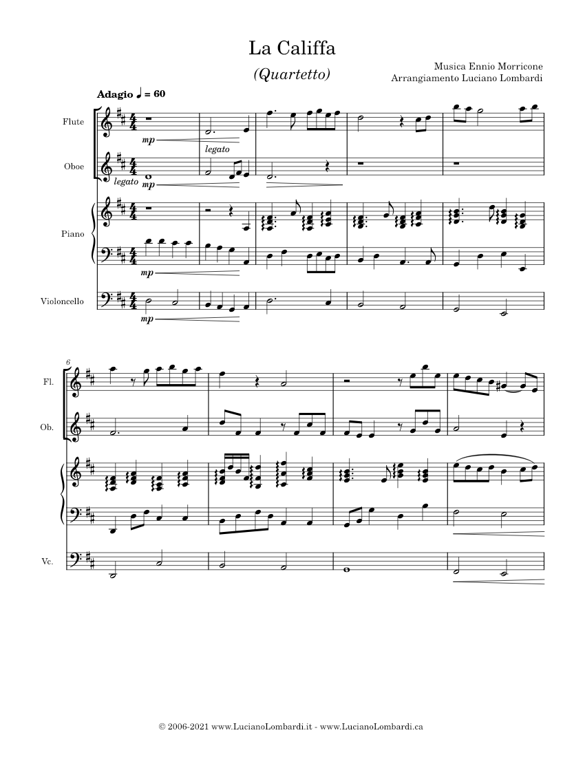 La Califfa (quartetto) - Ennio Morricone - Arr. Luciano Lombardi Sheet ...