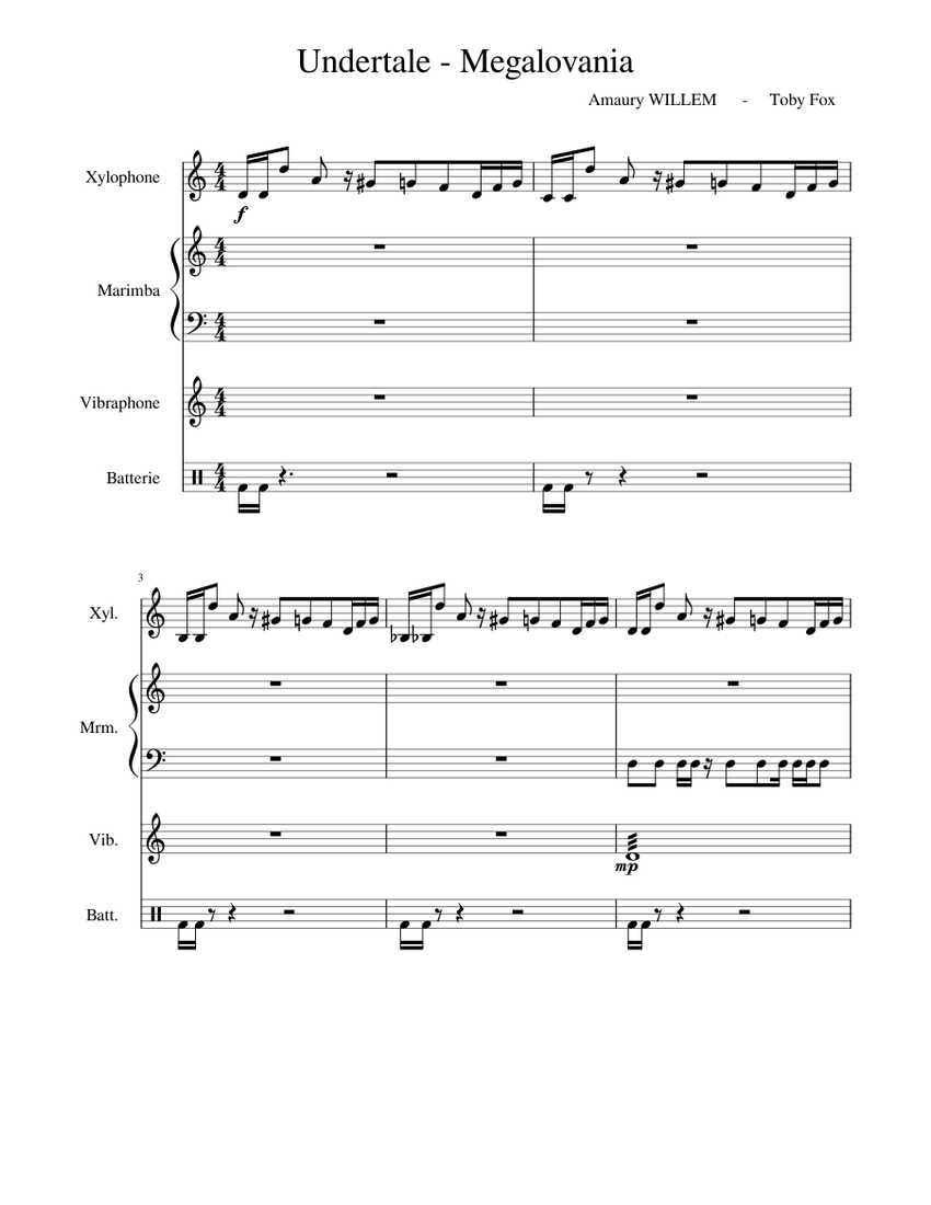 Undertale - Megalovania for Percussion Sheet music for Vibraphone, Drum ...