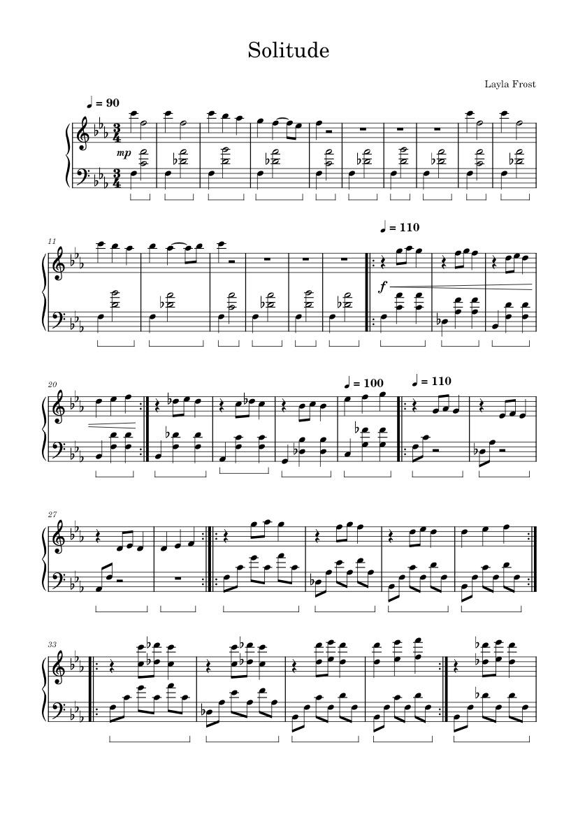 Solitude – Layla Frost Sheet music for Piano (Solo) Easy | Musescore.com