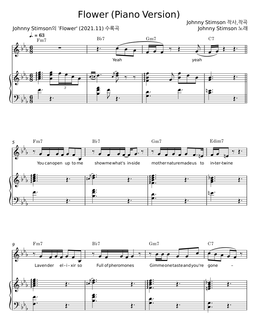Flower - Johnny Stimson Sheet Music for Piano, Synthesizer (Mixed Duet ...