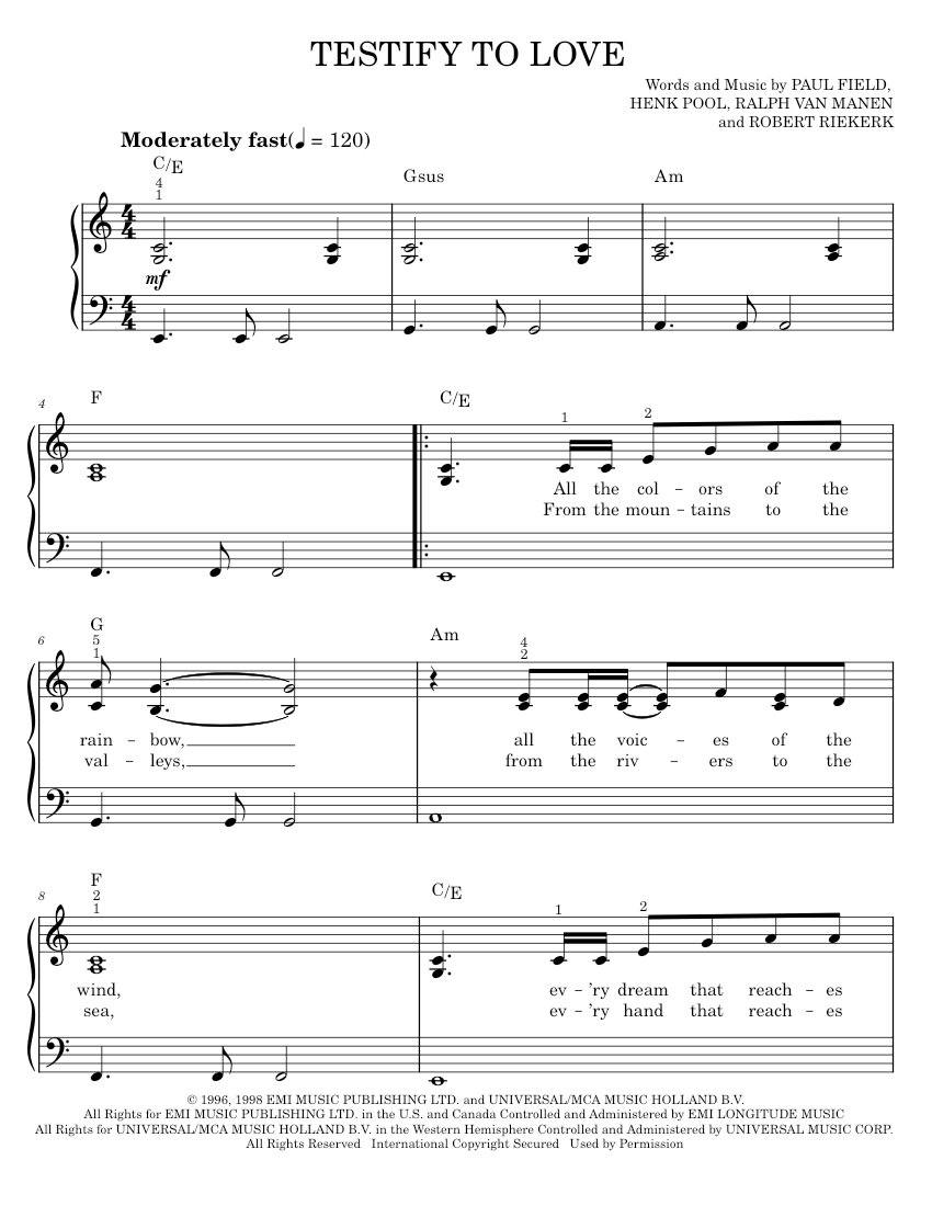 Play Official version of Testify to love sheet music by Avalon for ...