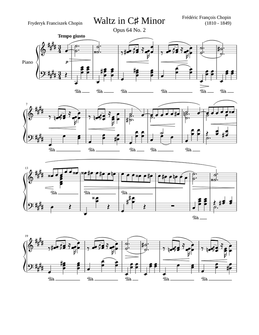 Waltz in C sharp minor Op.64, No. 2 – Frédéric Chopin Waltz in C# Minor ...