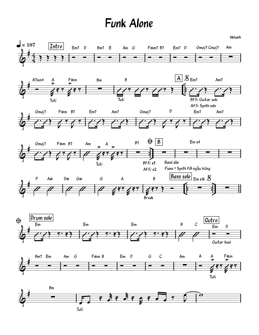 Funk Alone Sheet music for Piano (Solo) Easy | Musescore.com