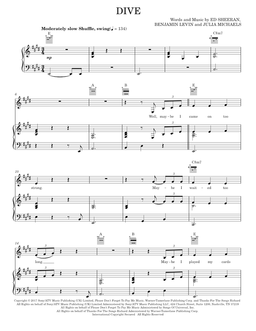 Play Official version of Dive Sheet Music by Ed Sheeran for Piano ...