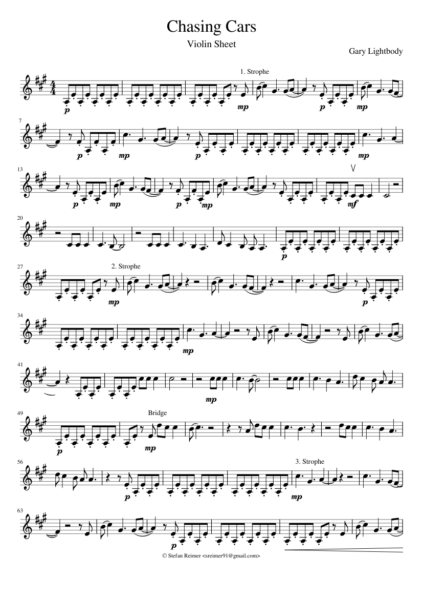 Chasing Cars Violin Solo Sheet Music for Violin (Solo) | MuseScore.com