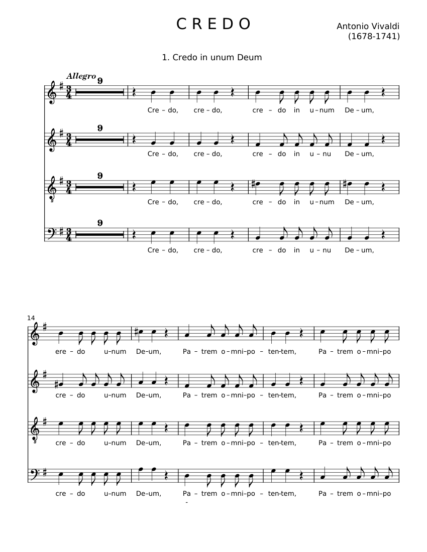Credo, RV 591 - Antonio Vivaldi Sheet Music for Soprano, Alto, Tenor ...