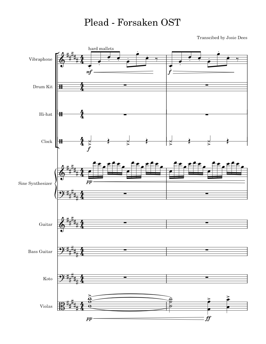 Plead - Forsaken OST Sheet Music for Vibraphone, Guitar, Bass guitar, Drum group & more ...