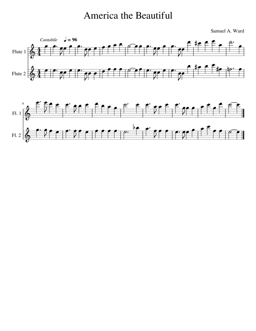America the Beautiful – Samuel Augustus Ward – Flute Level 1 Sheet ...