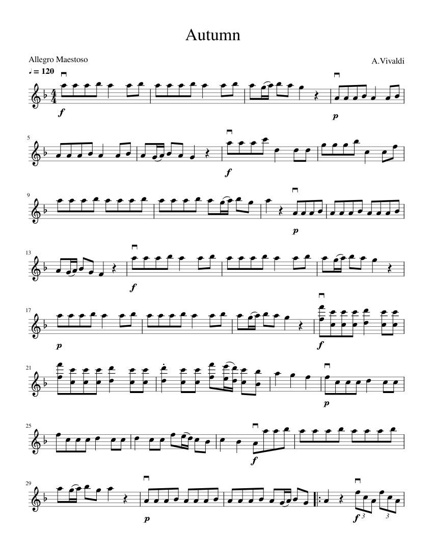 Autumn, four seasons. A.Vivaldi Sheet music for Violin (Solo ...