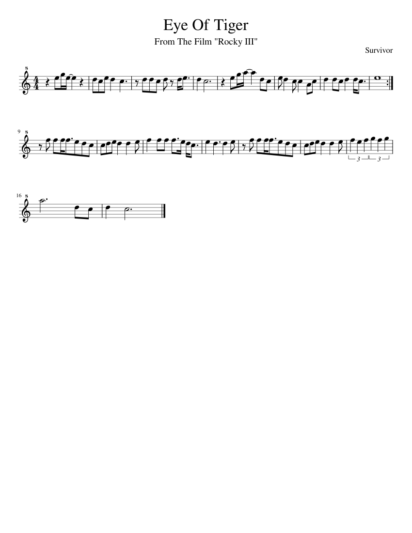 Eye Of The Tiger – Survivor Sheet Music for Recorder (Solo) | MuseScore.com