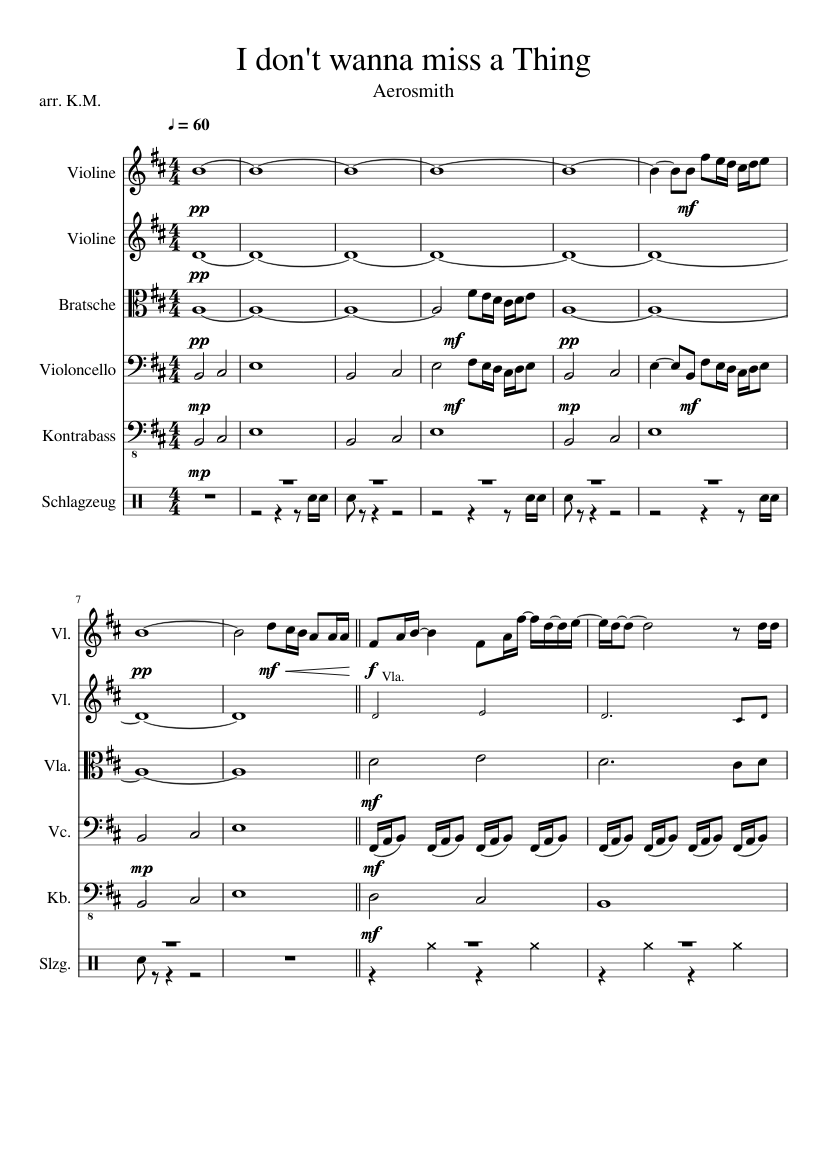 I don't wanna miss a Thing by Aerosmith for Strings Sheet music for ...