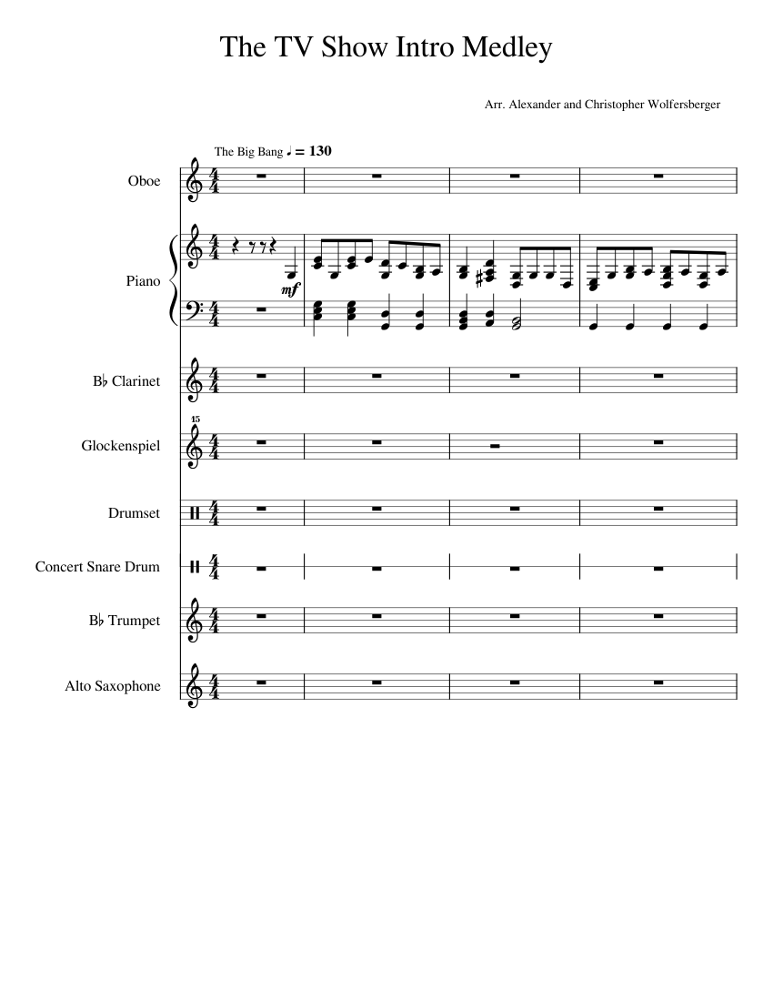 TV Show Intro Medley Sheet music for Piano, Oboe, Clarinet in b-flat ...