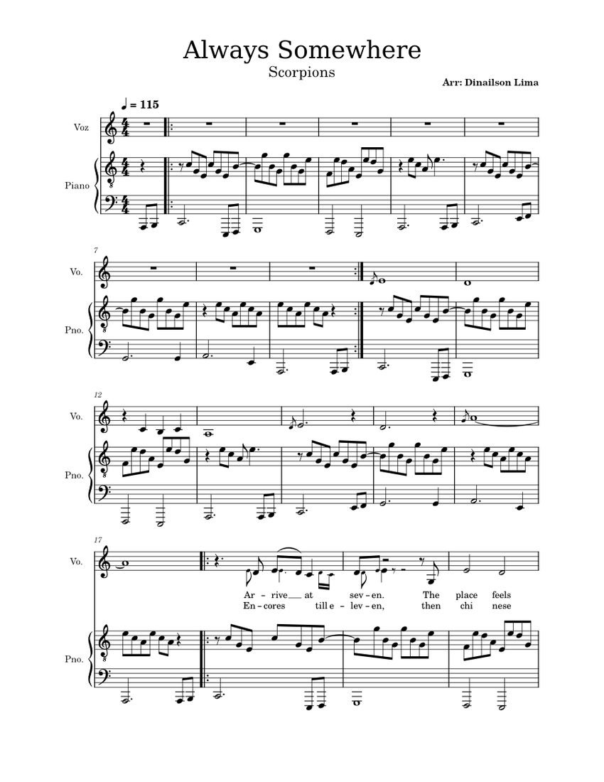 Always somewhere – Scorpions Sheet music for Piano, Vocals (Piano-Voice ...
