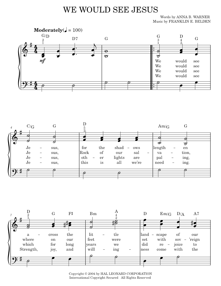 Play Official version of We Would See Jesus sheet music by Anna B ...