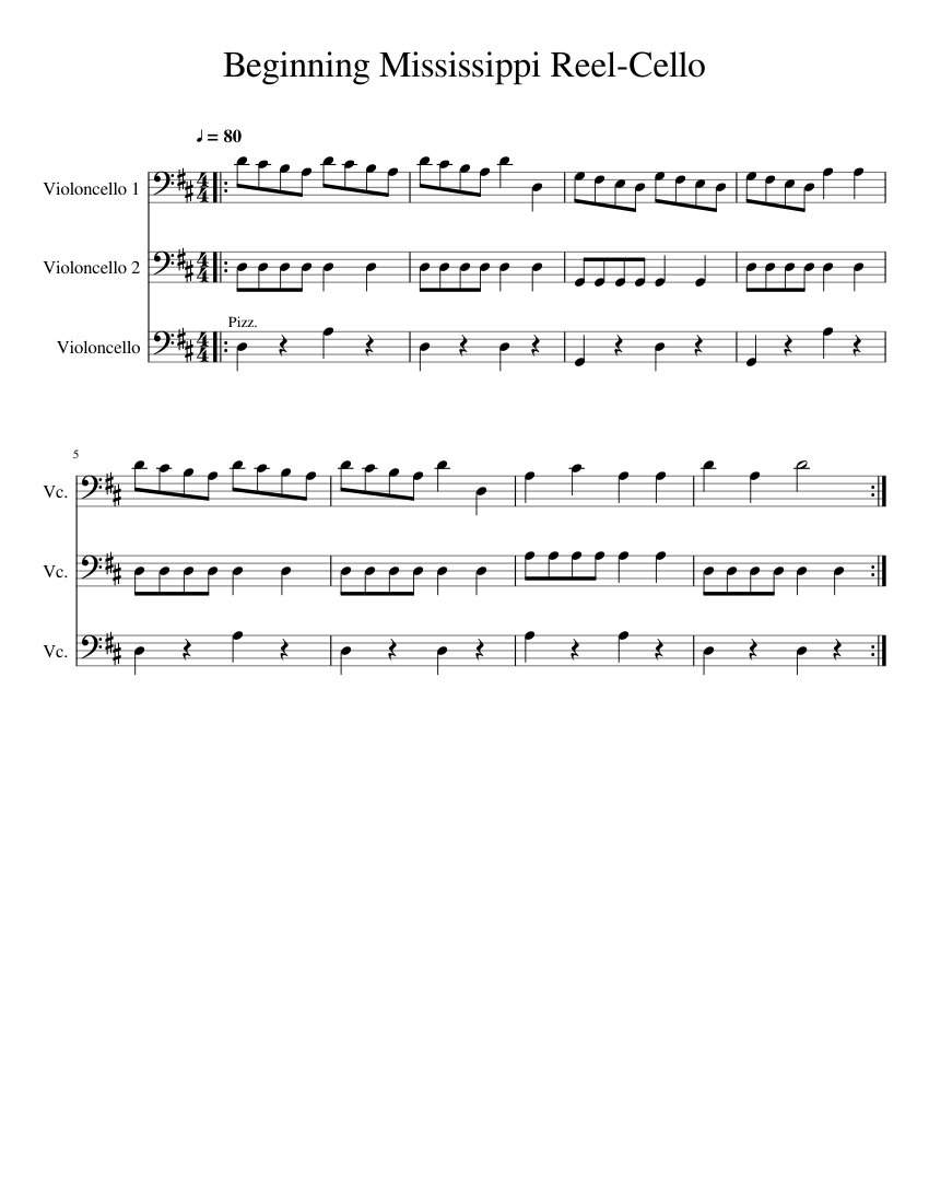 Beginning Mississippi Reel Cello Sheet music for Cello (Mixed Trio ...