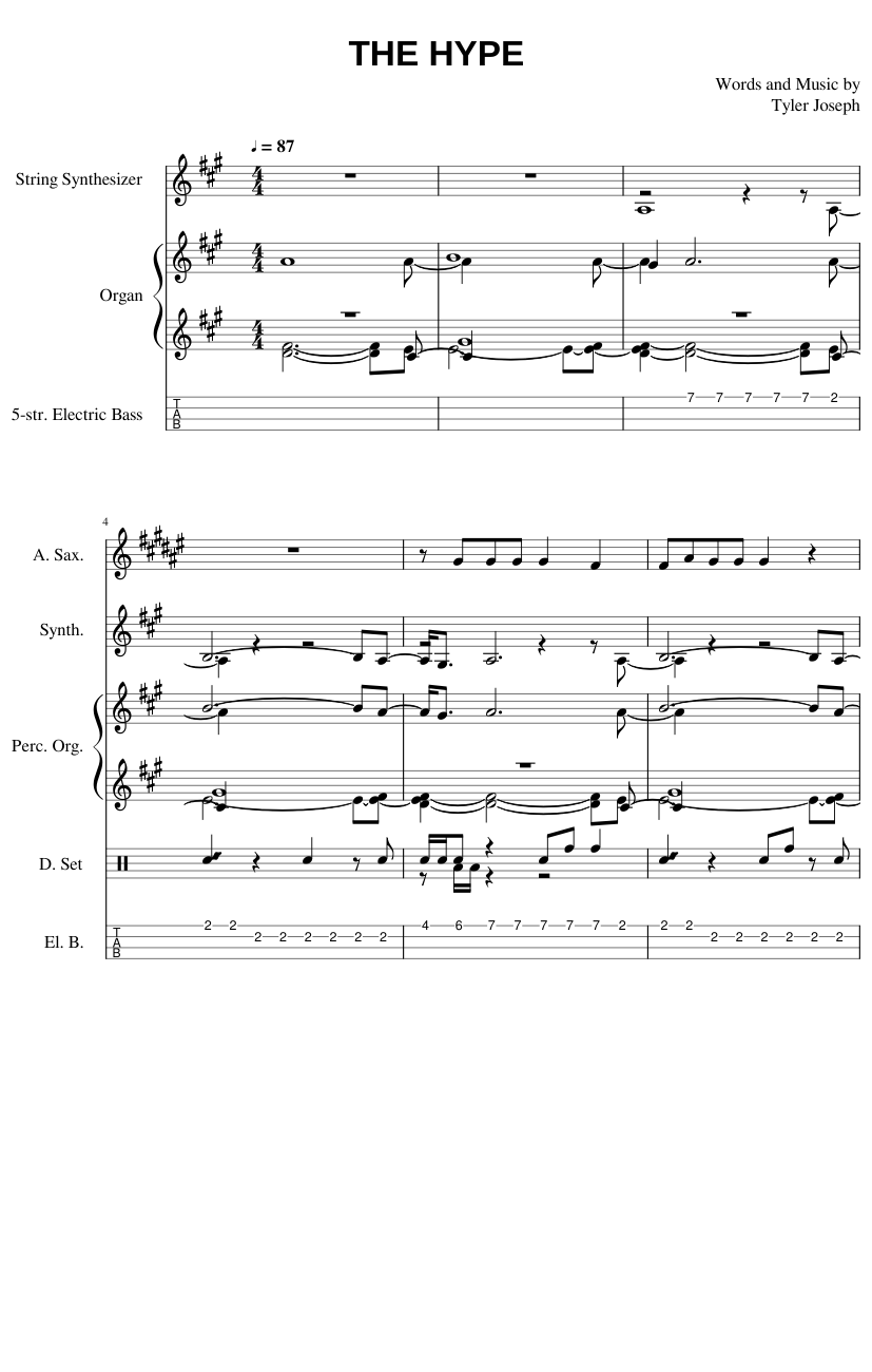 The Hype - twenty one pilots Sheet music for Piano, Organ, Saxophone ...