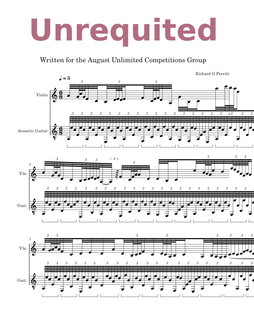 Unrequited Sheet music for Violin, Guitar (Mixed Duet) | Musescore.com