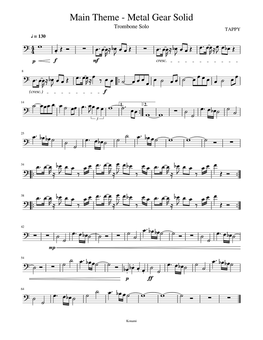 Metal Gear Solid: Main Theme - Trombone Solo Sheet music for Trombone ...