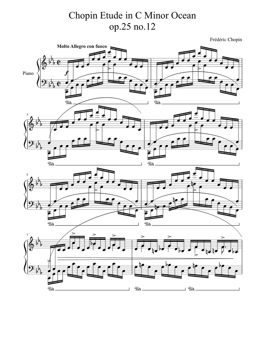 Chopin Etude in C Minor "Ocean" Op 25 No 12 Sheet music for Piano (Solo) | Musescore.com