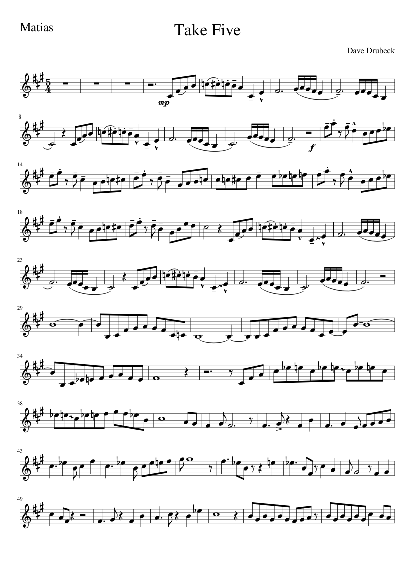Take Five Sheet music for Trumpet in b-flat (Solo) | Musescore.com