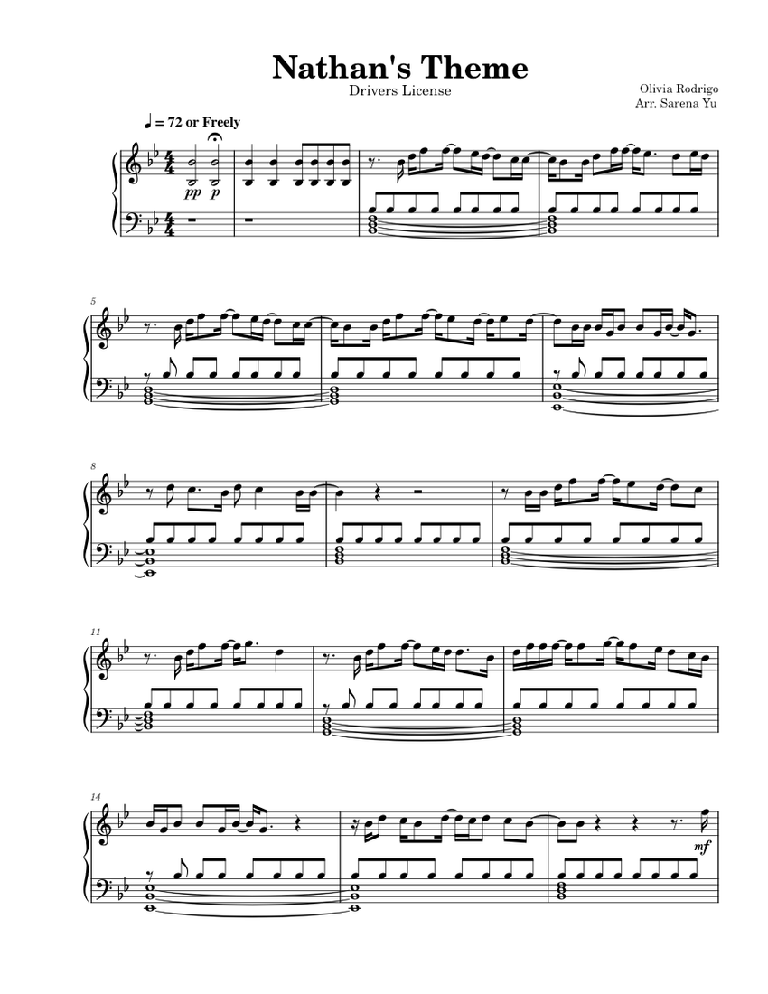Nathan's Theme Sheet music for Piano (Solo) | Musescore.com